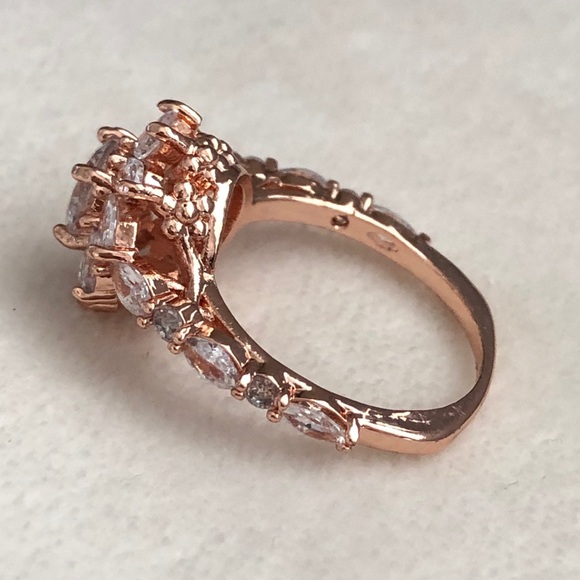 Jewelry | Rose Gold Over Sterling Silver Diamond Flower Ring | Poshmark